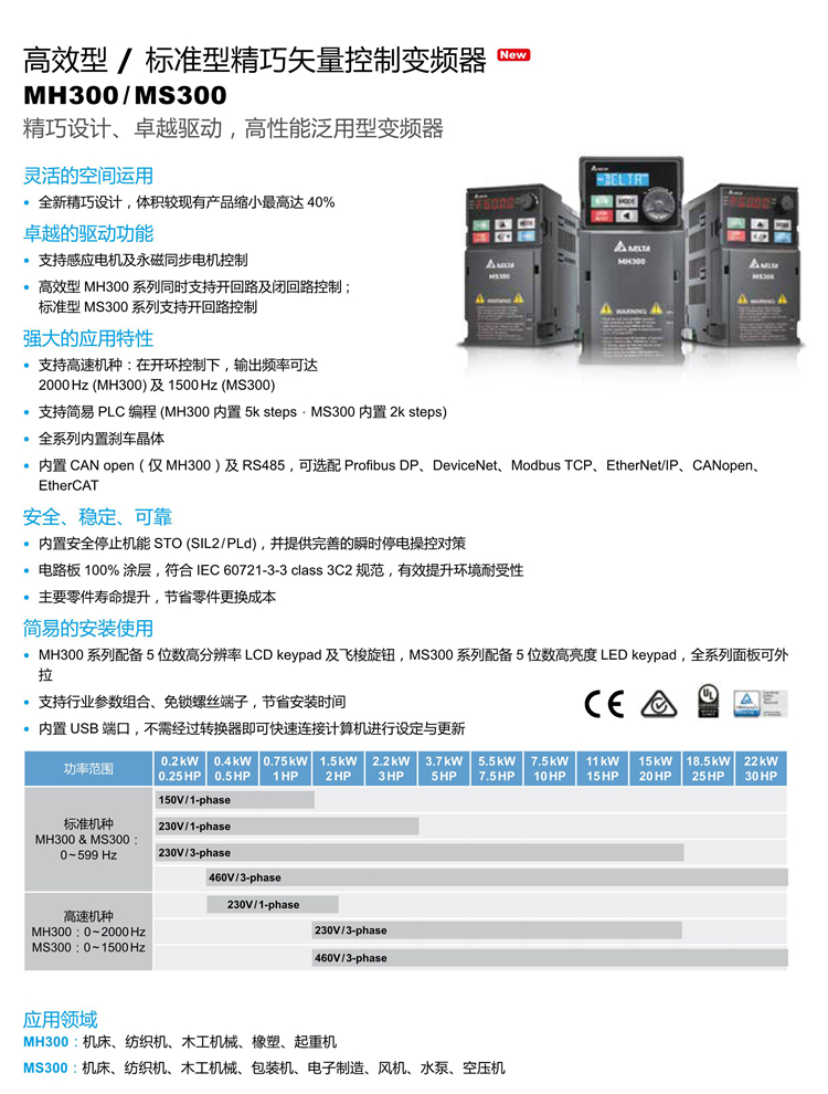 MH300/MS300高效型/标准型变频器 - 台达伺服、台达变频器、中大减速机、继电器